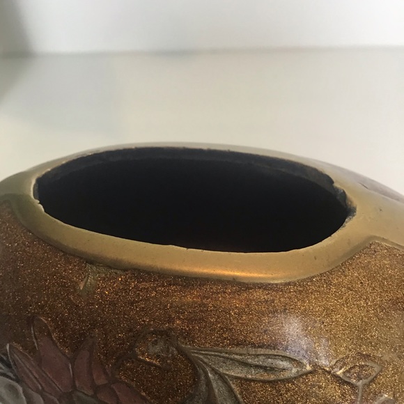Vintage | Accents | Vintage Brass Vase Sparkly Floral Inlay Pattern ...